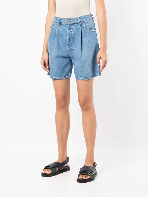 MOTHER The Fun Dip Pleated Denim Shorts