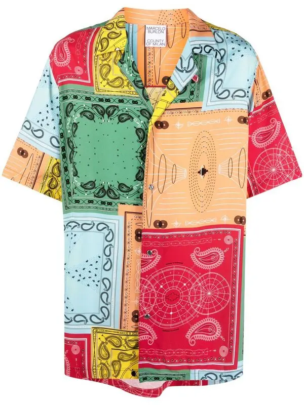 COUNTY OF MILAN Bandana-print Cuban Shirt - Yellow