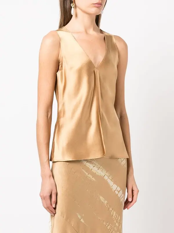 Voz Raw-cut Silk Tank Top - Gold