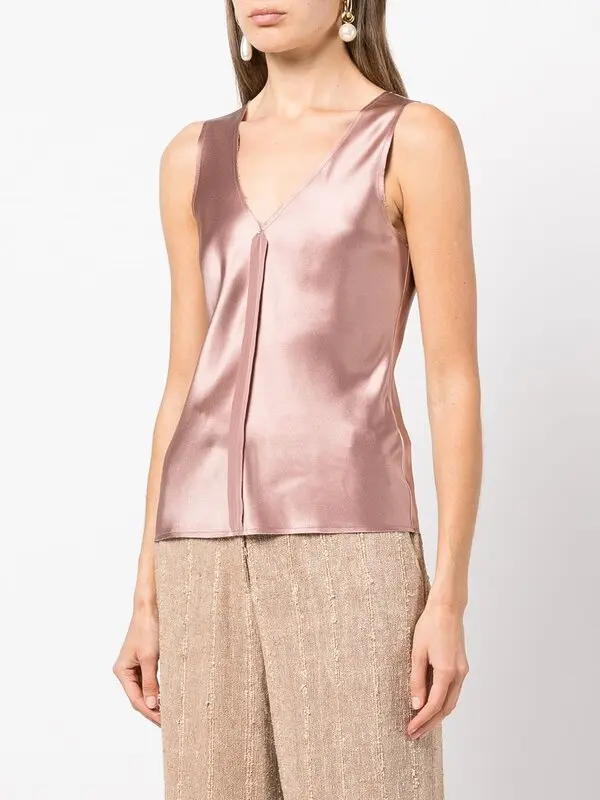 Voz Raw-cut Silk Tank Top - Pink