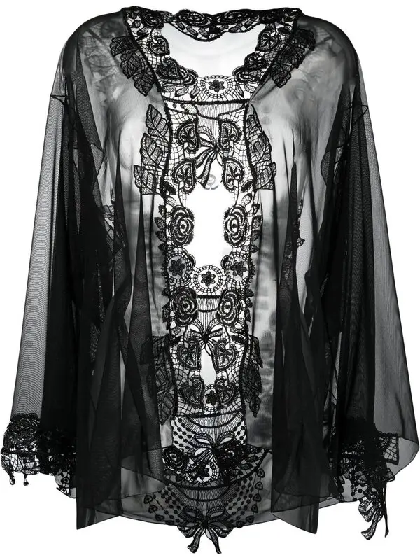 BELLE ET BON BON Bisoux Venetian Lace Robe - Black