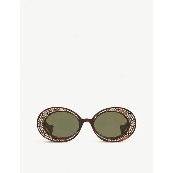 Gucci Gg0618s 54 Crystal-studded Oval Sunglasses - Green