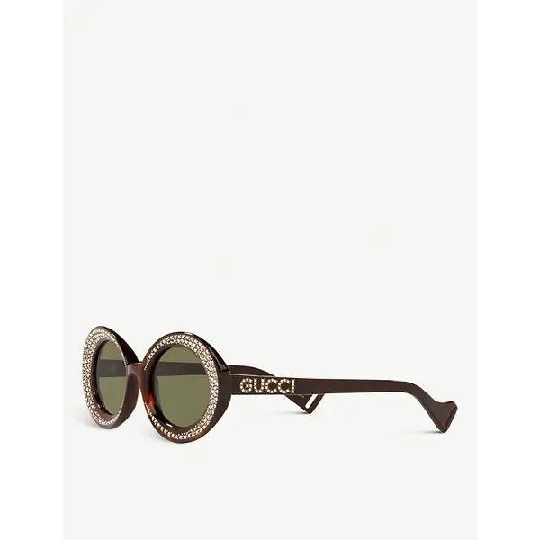Gucci Crystal Oval Sunglasses GG0618S Gucci GG0618S 001 Havana Green / Brown Frames Women main image 4
