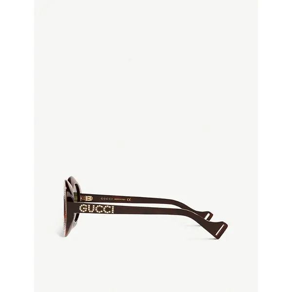 Gucci Gg0618s 54 Crystal-Studded Oval Sunglasses - Green  display picture 3