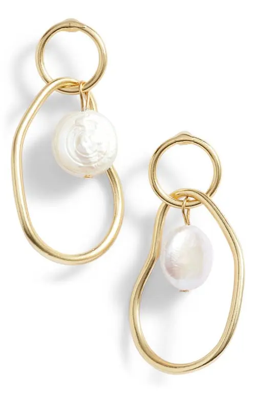 KARINE SULTAN Link Drop Earrings With Cultured Pearl - Gold