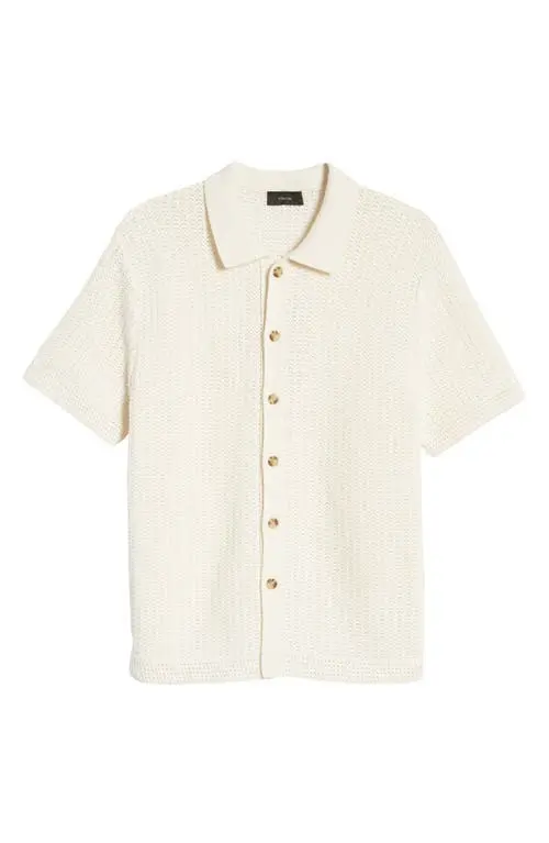 Vince Crochet Cotton Short Sleeve Button-up Shirt - Bone