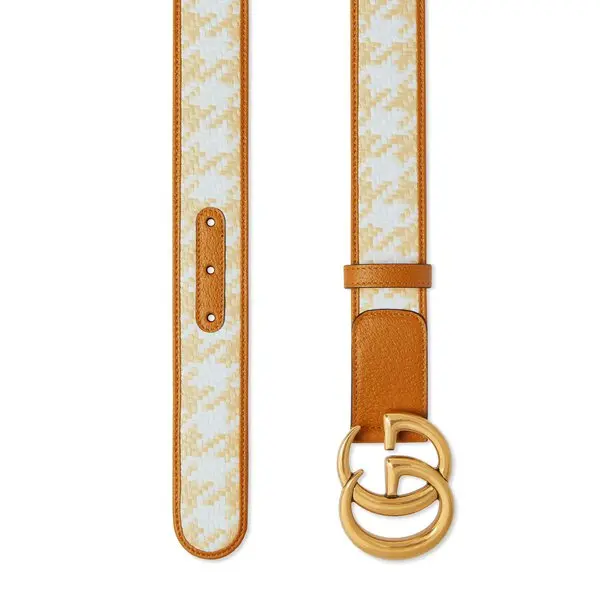 Gucci Gg Marmont Houndstooth Wide Belt - White | Editorialist display picture 1