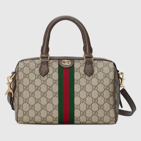 Gucci Ophidia Medium Top Handle Bag - Beige And Ebony Canvas