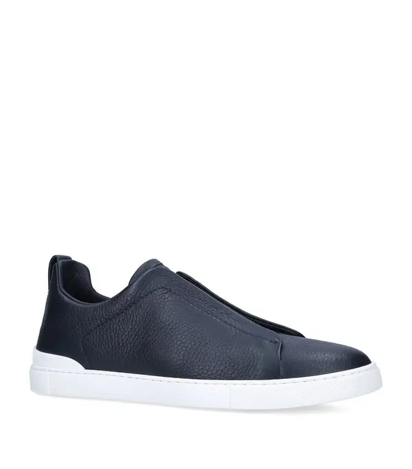 Zegna Triple Stitch Leather Sneakers - Navy
