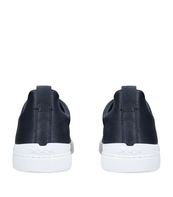 Zegna Triple Stitch Leather Sneakers - Navy