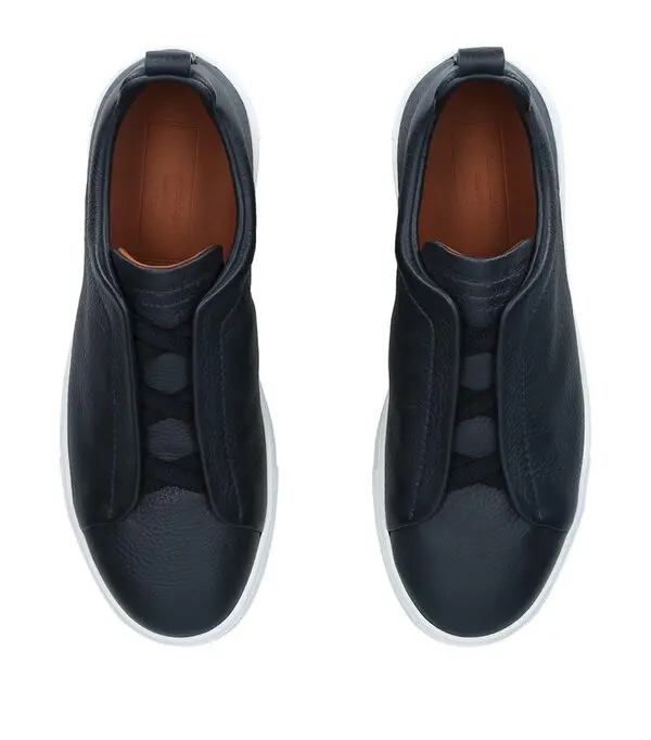Zegna Triple Stitch Leather Sneakers - Navy