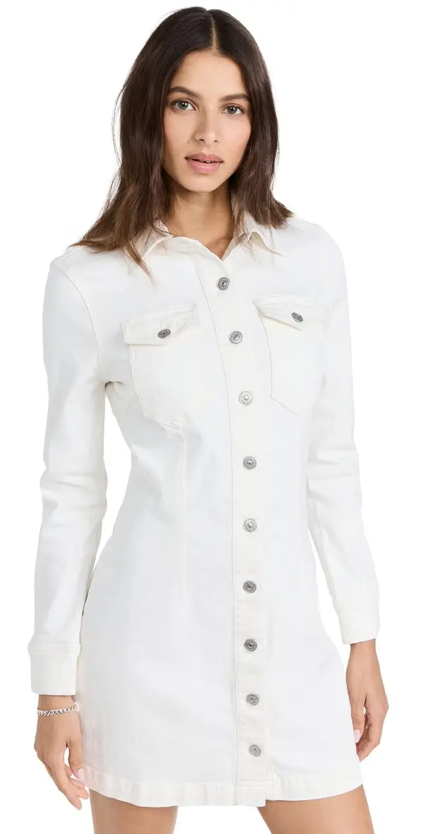 7 For All Mankind Button Up Denim Dress - Ecru | Editorialist