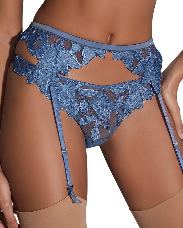 FLEUR DU MAL Lily Embroidered Garter Belt - Spring Demin