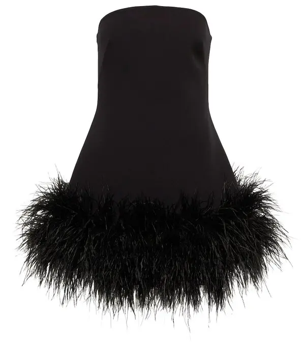Safiyaa Strapless Feather-trimmed Minidress - Black