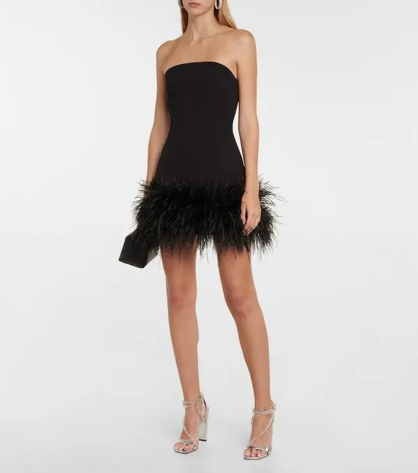 Safiyaa Strapless Feather-trimmed Minidress