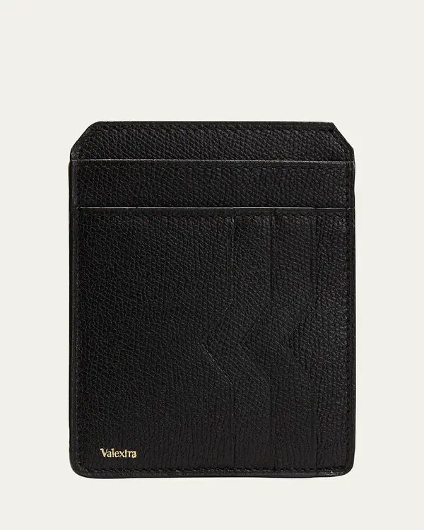 VALEXTRA V-cut Compact Pebble Leather Card Holder