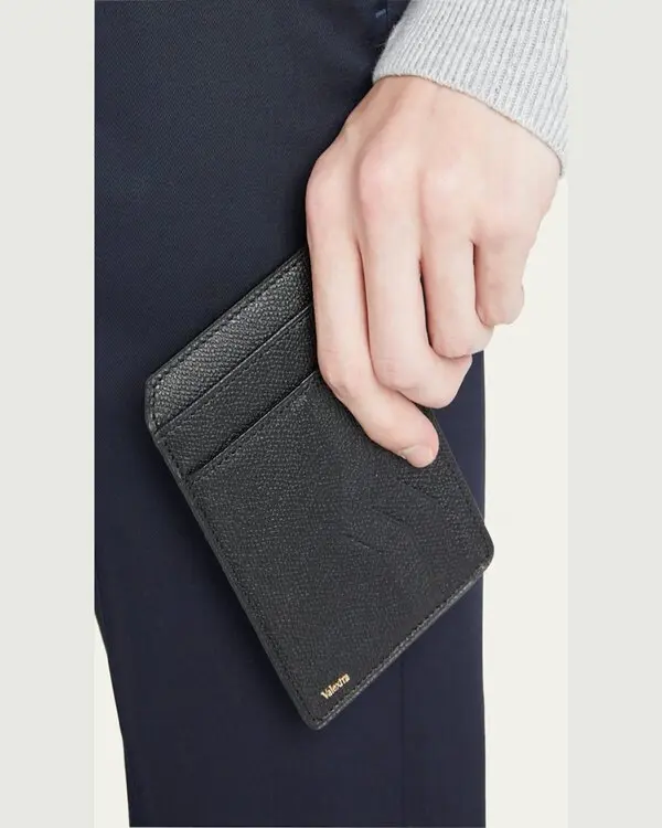 VALEXTRA V-cut Compact Pebble Leather Card Holder