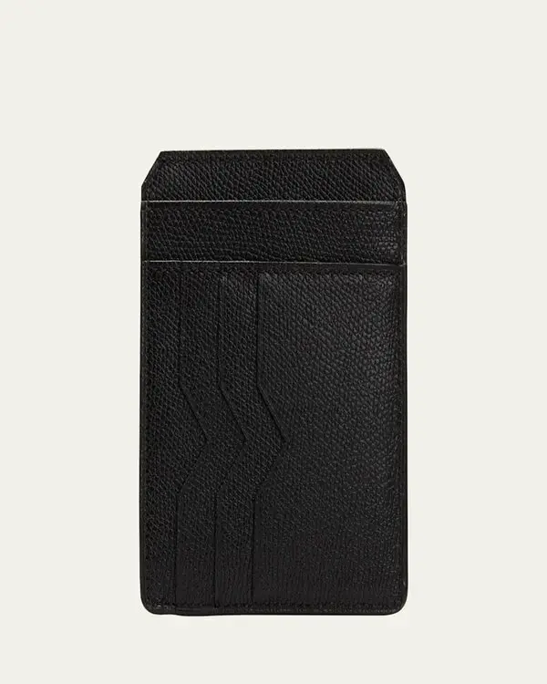 VALEXTRA V-cut Compact Pebble Leather Card Holder