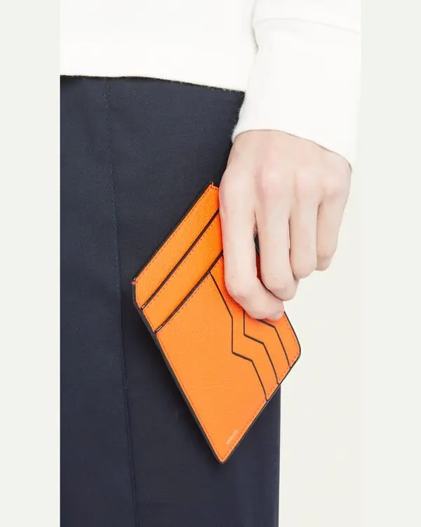 VALEXTRA V-cut Compact Pebble Leather Card Holder