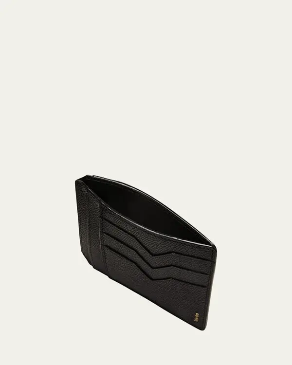 VALEXTRA V-cut Compact Pebble Leather Card Holder