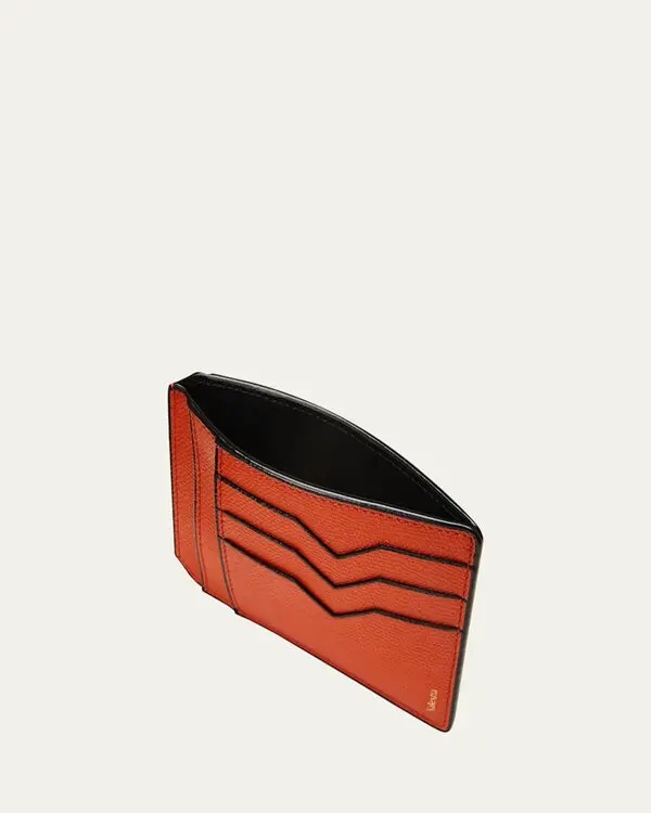 VALEXTRA V-cut Compact Pebble Leather Card Holder