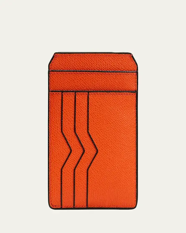 VALEXTRA V-cut Compact Pebble Leather Card Holder