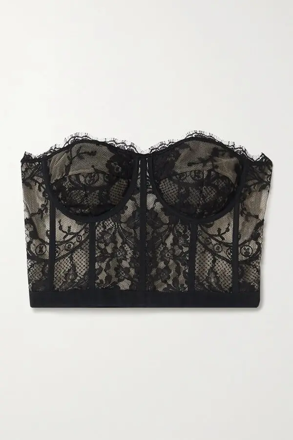 Alexander McQueen Satin-trimmed Cotton-blend Corded Lace Bustier Top - Black