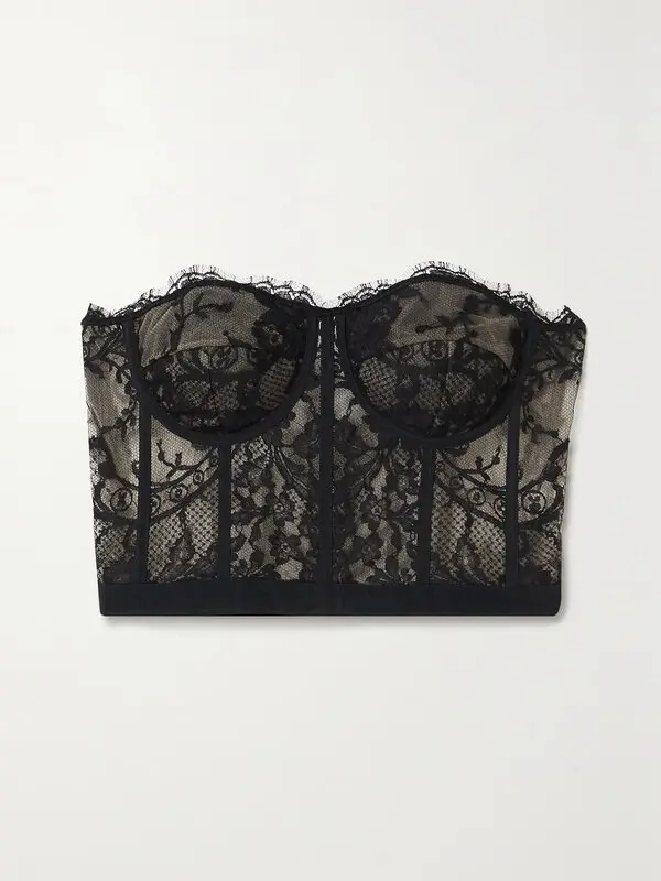 Alexander McQueen Satin-trimmed Cotton-blend Corded Lace Bustier Top - Black