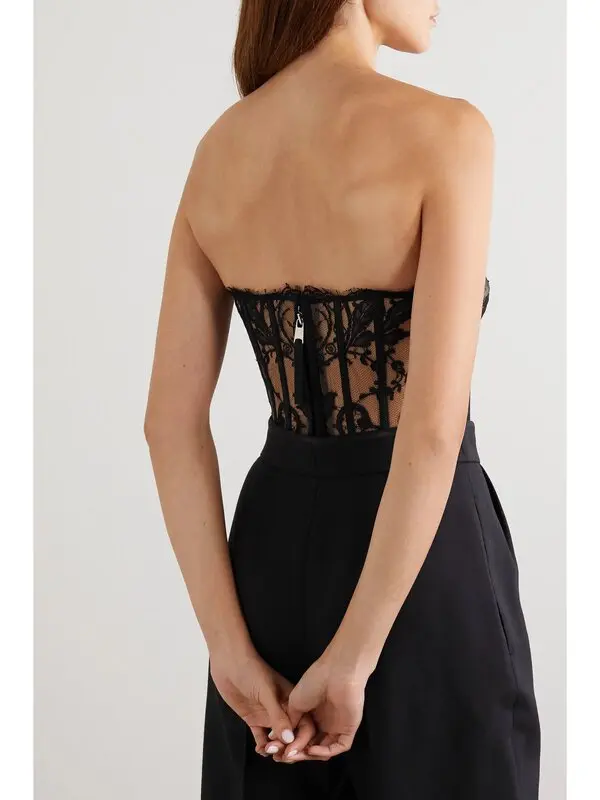 Alexander McQueen Satin-trimmed Cotton-blend Corded Lace Bustier Top