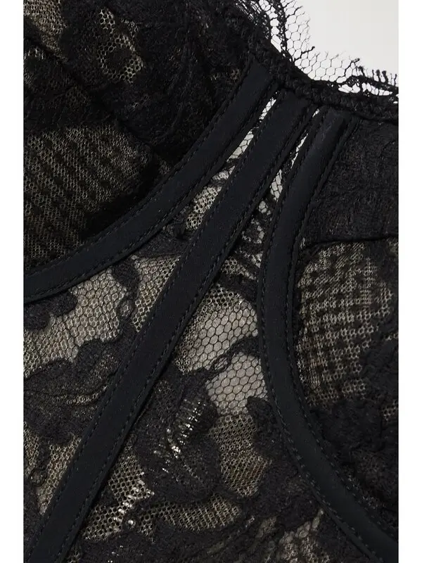 Alexander McQueen Satin-trimmed Cotton-blend Corded Lace Bustier Top