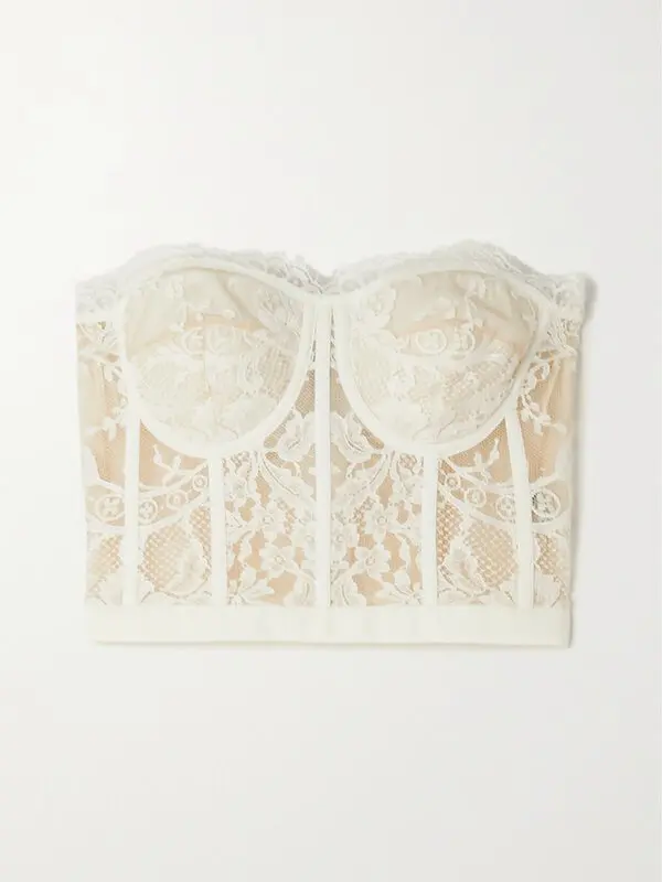 Alexander McQueen Satin-trimmed Cotton-blend Corded Lace Bustier Top - Neutrals