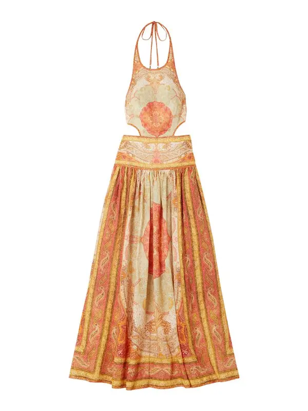 Zimmermann Anneke Cutout Paisley-print Linen Maxi Dress