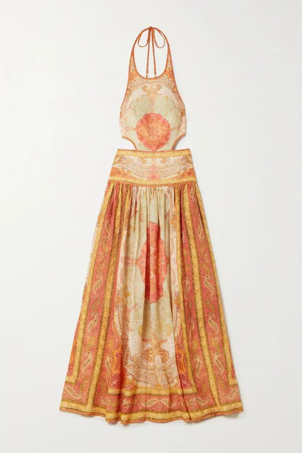 Zimmermann Anneke Cutout Paisley-print Linen Maxi Dress