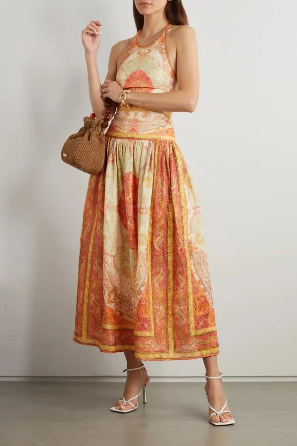 Zimmermann Anneke Cutout Paisley-Print Linen Maxi Dress In Orange - 40% Off  | Editorialist