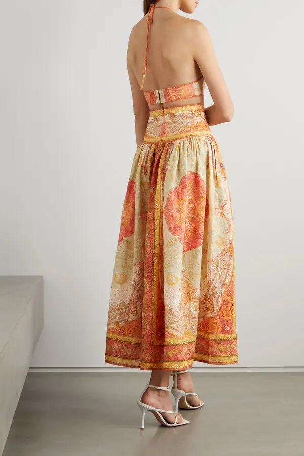 Zimmermann Anneke Cutout Paisley-Print Linen Maxi Dress In Orange - 40% Off  | Editorialist