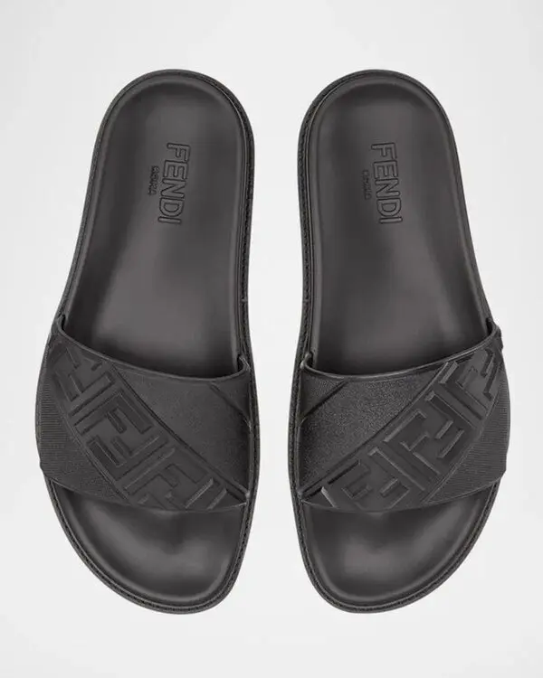 Fendi Ff Logo Slide Sandals - Black
