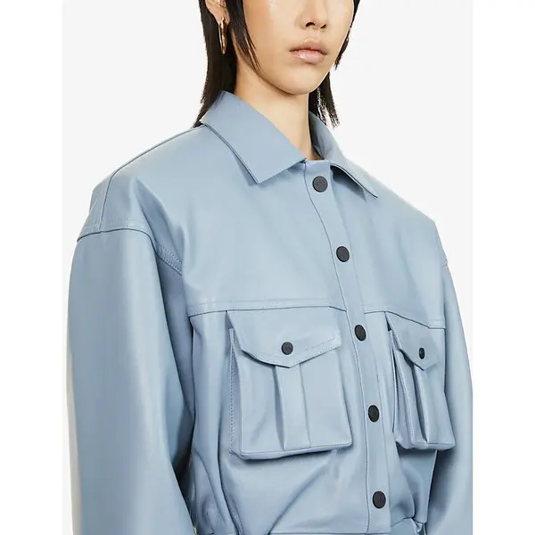 THE MANNEI Lea Elasticated-hem Relaxed-fit Leather Bomber Jacket