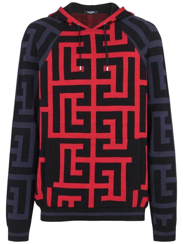 Balmain Monogram-print Drawstring Hoodie