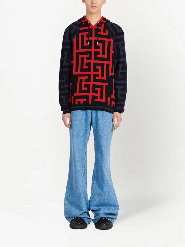 Balmain Monogram-print Drawstring Hoodie
