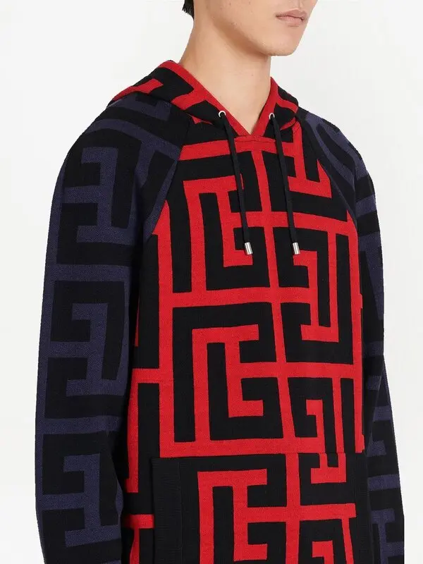 Balmain Monogram-print Drawstring Hoodie