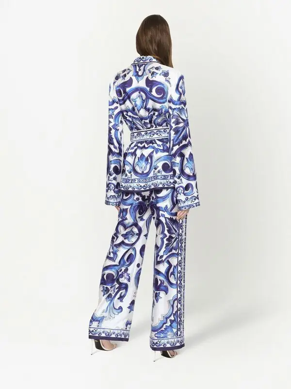 Dolce & Gabbana Majolica-print Silk Pajama Shirt - Blue
