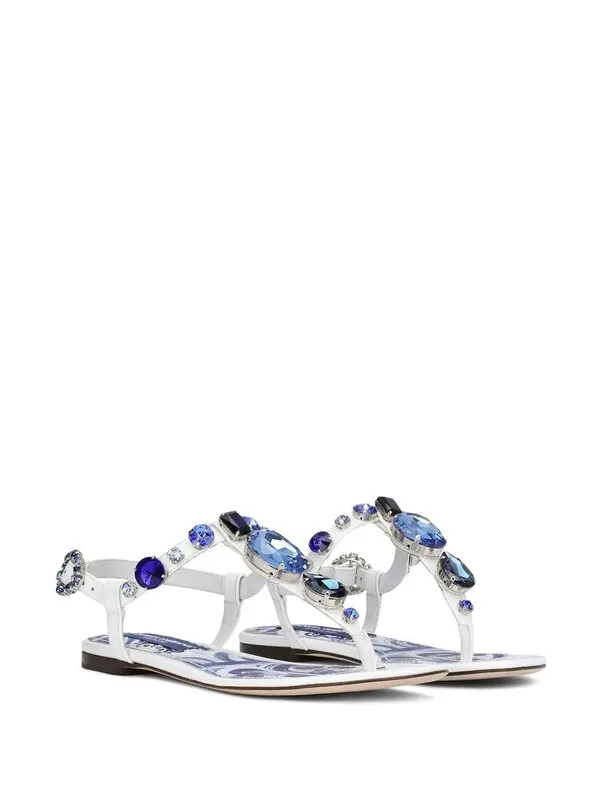 Dolce & Gabbana Bejeweled Thong Sandals - White