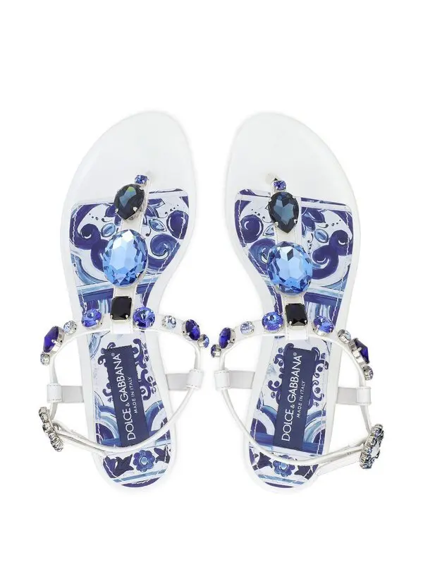 Dolce & Gabbana Bejeweled Thong Sandals - White