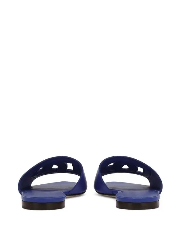 Dolce & Gabbana Dg Logo Leather Sliders - Blue