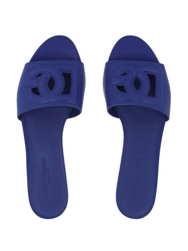 Dolce & Gabbana Dg Logo Leather Sliders - Blue