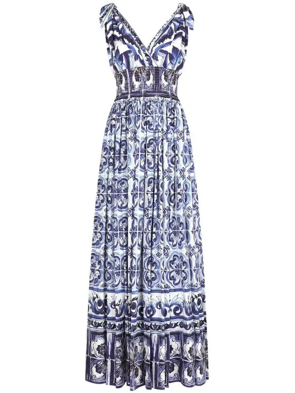 Dolce & Gabbana Majolica-print Poplin Maxi Dress - Blue