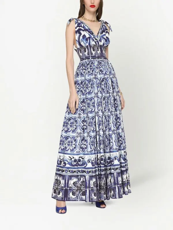 Dolce & Gabbana Majolica-print Poplin Maxi Dress - Blue