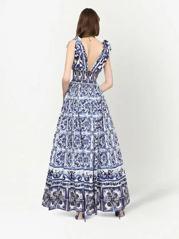 Dolce & Gabbana Majolica-print Poplin Maxi Dress - Blue
