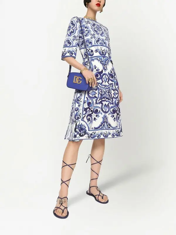 Dolce & Gabbana Majolica-Print Midi Dress - Blue - 32% Off | Editorialist