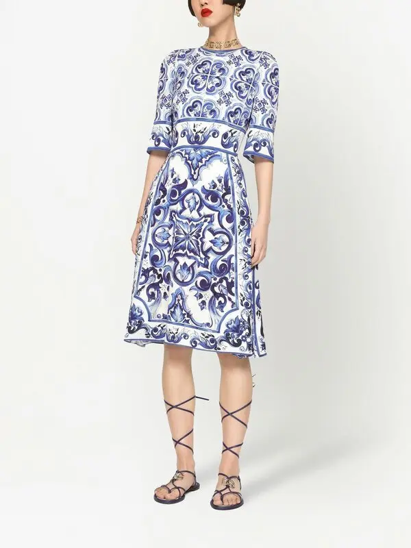 Dolce & Gabbana Majolica-print Midi Dress - Blue